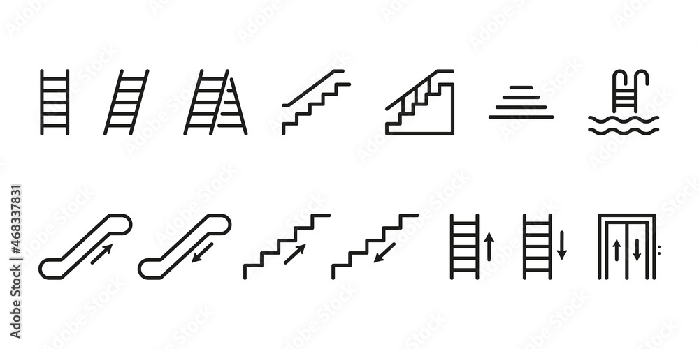 Set of Staircases Line Icon. Climb Up or Go Down on Steps. Stairs ...