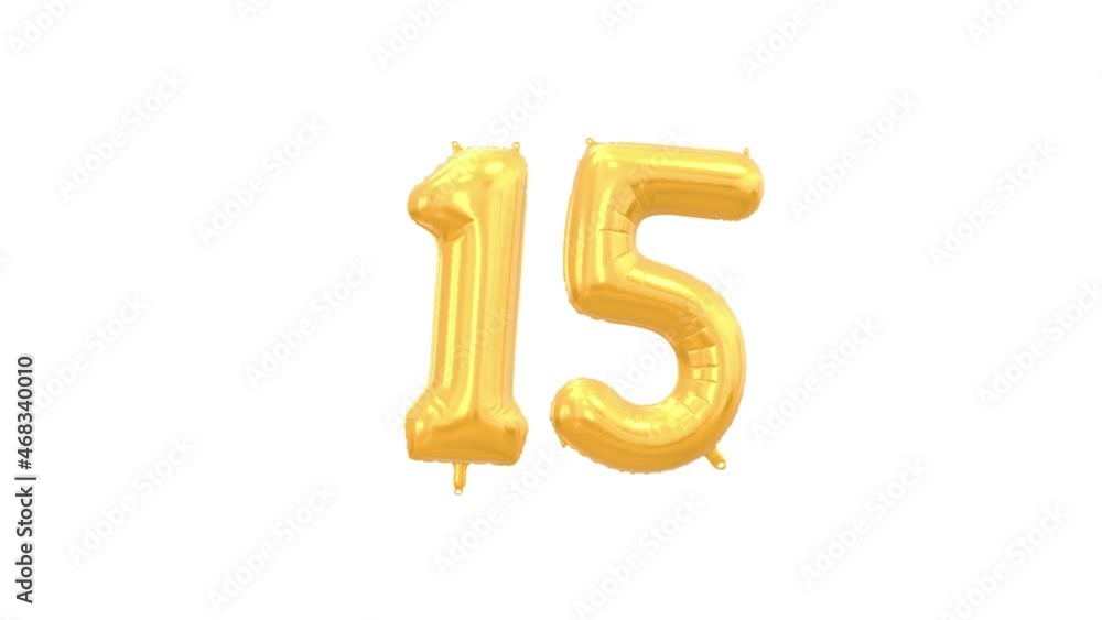 Helium Gold Balloon with Number - 15. Loop Animation with Alpha Luma ...