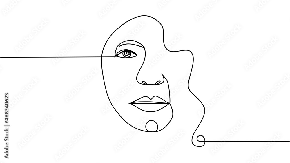 Woman Face With Flowers One Line Drawing Continuous Line Drawing Art