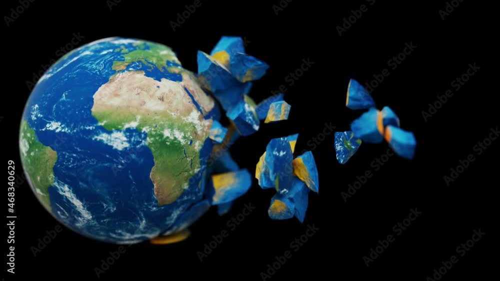 Apocalyptic destroyed shattered Earth planet with fragile debris or ...
