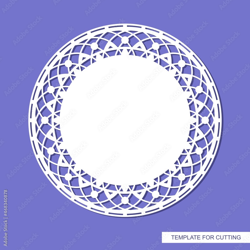 Round Carved Blank Decorative Frame With A Lace Geometric Pattern Of Interweaving Lines Along