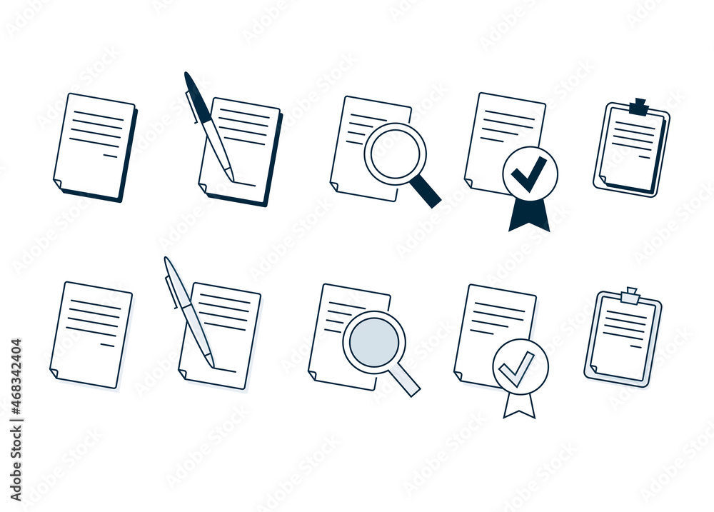 Icône ou pictogramme représentant un document ou un contrat signé et ...