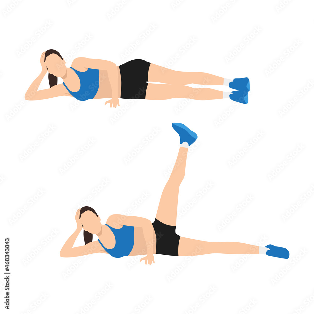 Woman doing Lying side hip abduction exercise. Flat vector illustration ...