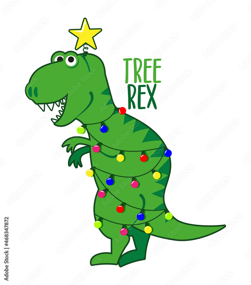 Tree rex - Cute christmas dinosaurs. Adorable t rex character. Hand ...