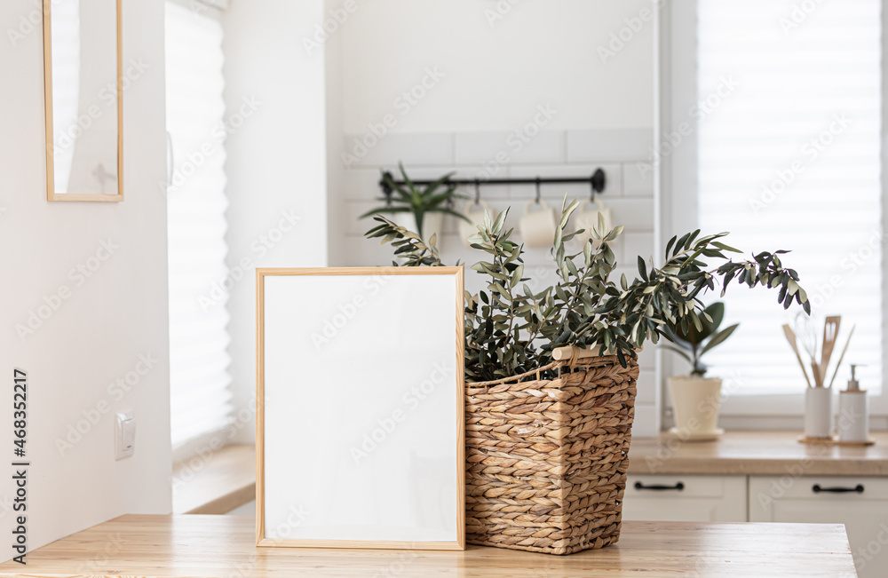 Mock up frame in kitchen interior background. Scandinavian home design ...