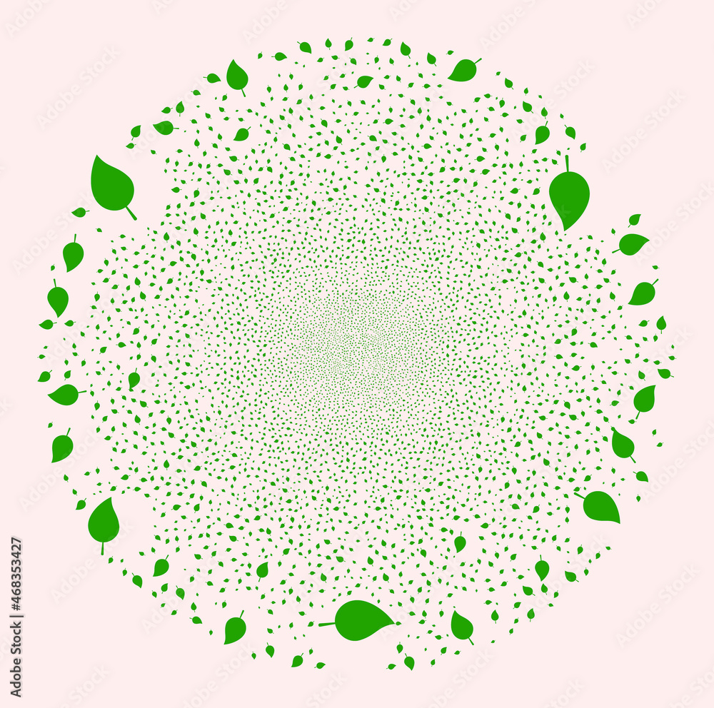 Floral leaf explosion round cluster. Object pattern is combined from random floral leaf ...