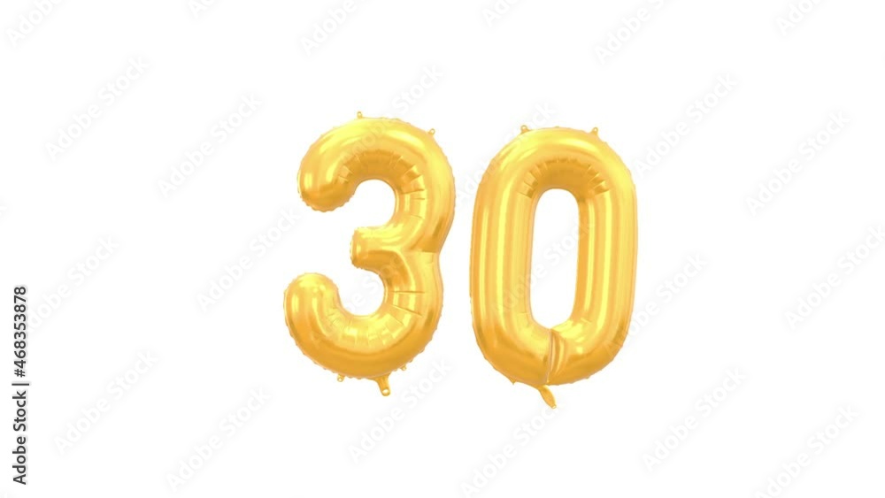 Helium Gold Balloon with Number - 30. Loop Animation with Alpha Luma ...