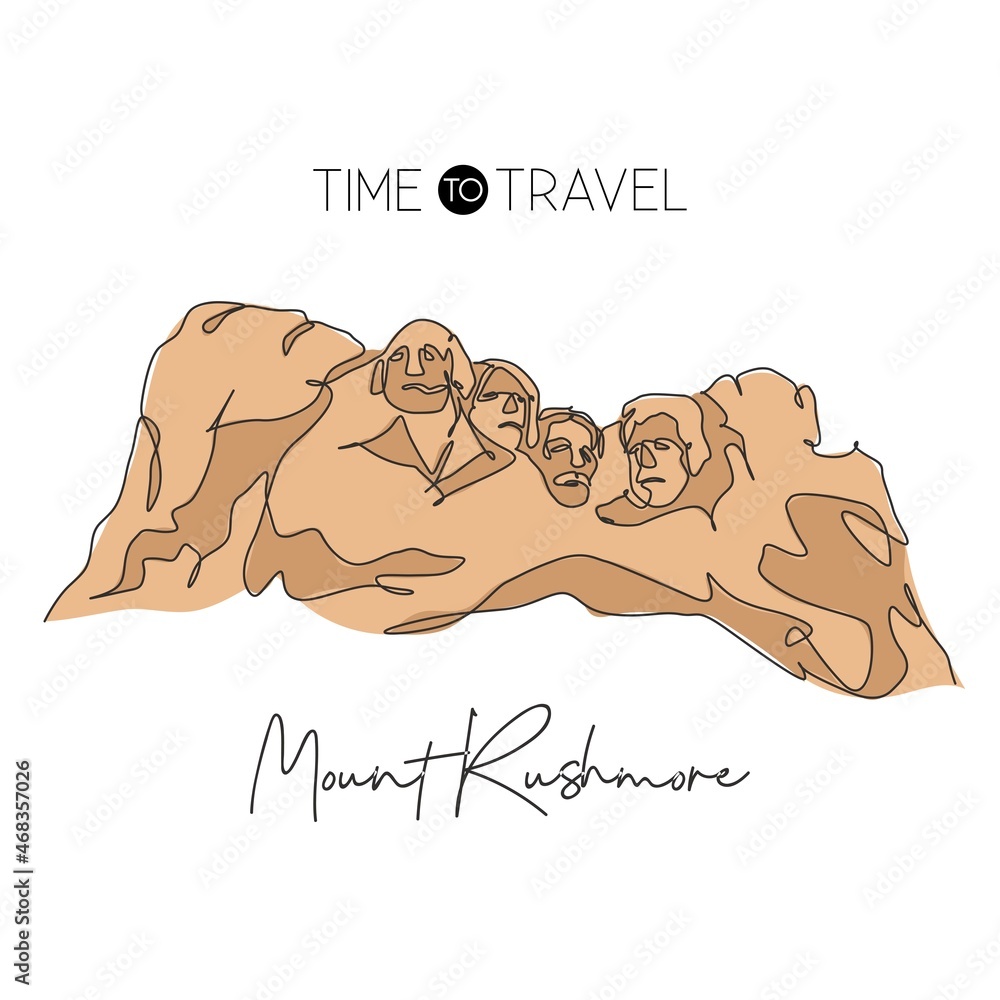 One single line drawing Mount Rushmore National Memorial landmark ...