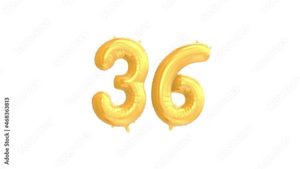 Helium Gold Balloon with Number - 36. Loop Animation with Alpha Luma ...