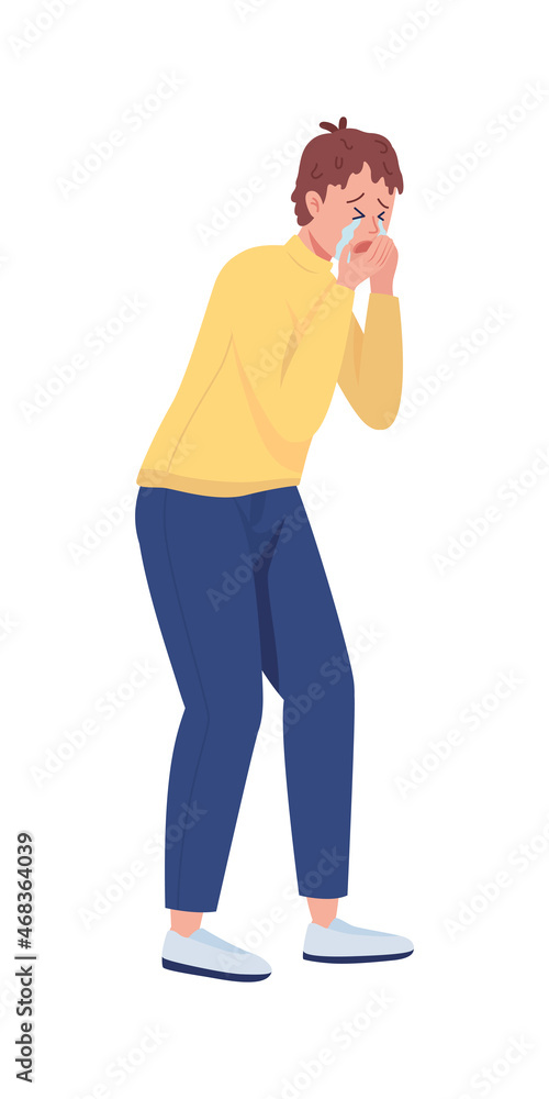 Child crying in fear semi flat color vector character. Standing figure ...