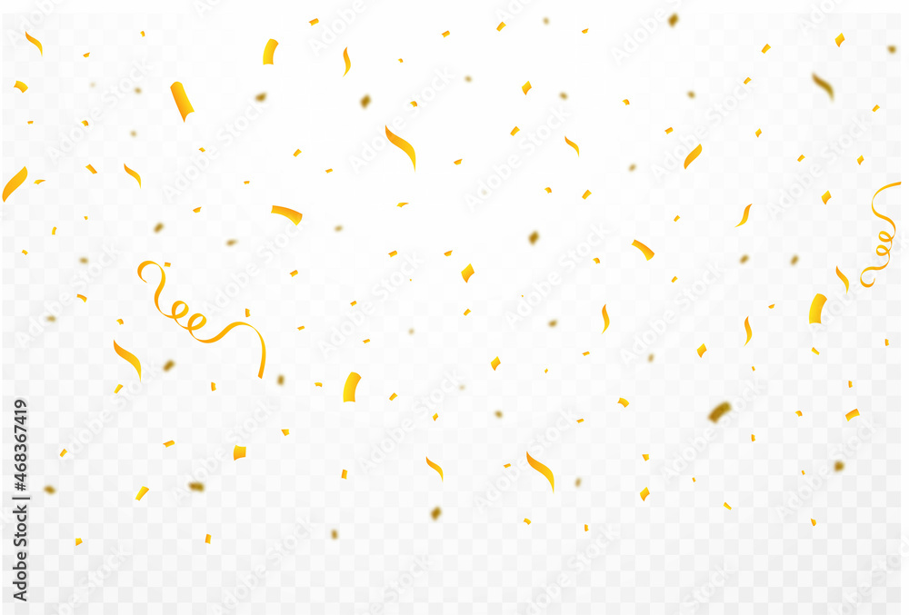 Realistic confetti background vector. Golden celebration confetti ribbon falling illustration ...