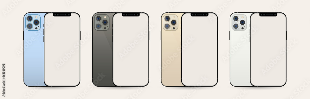 iPhone mobile set vector with colorful frames and a triple camera ...