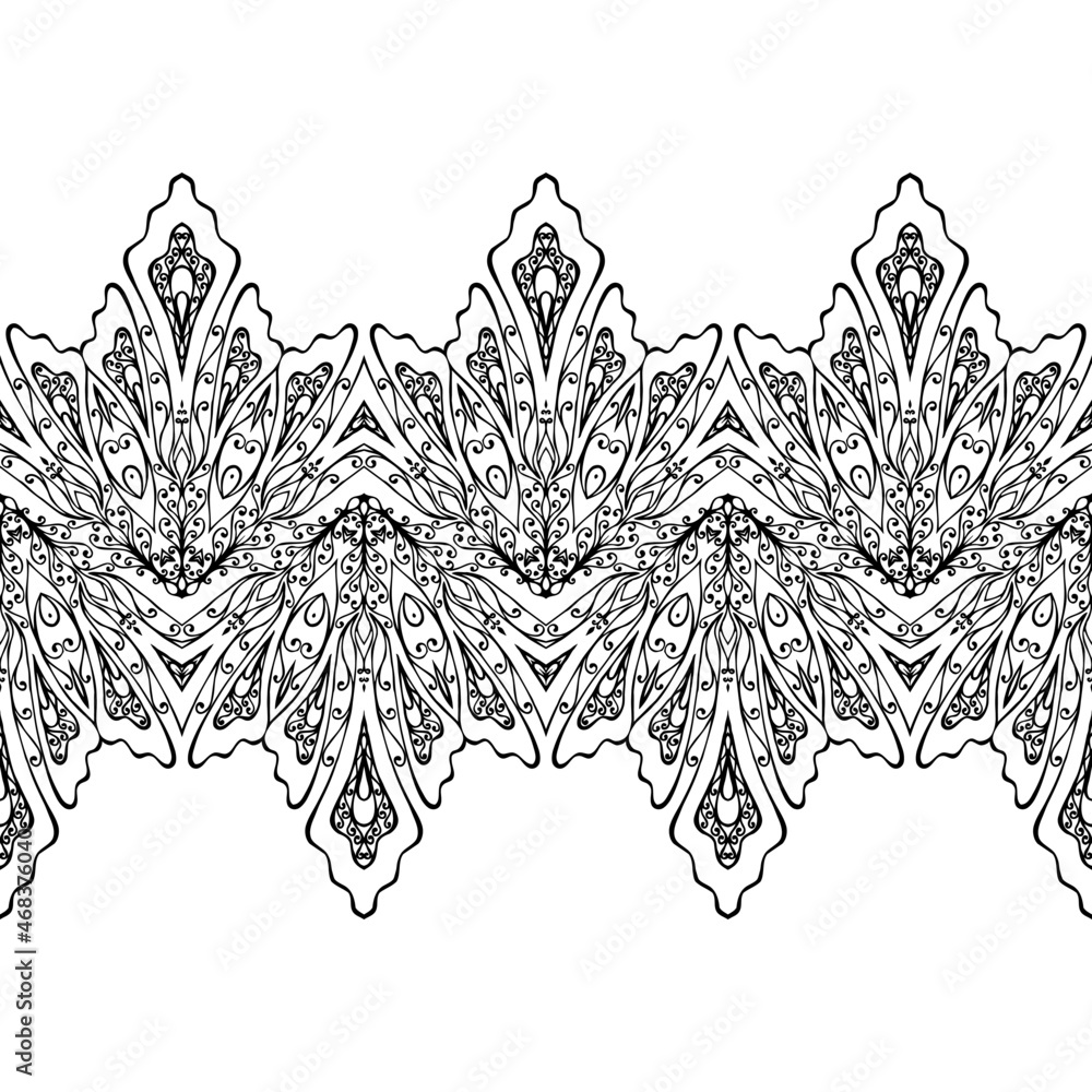 Black and white abstract seamless border with free hand. Design of ...