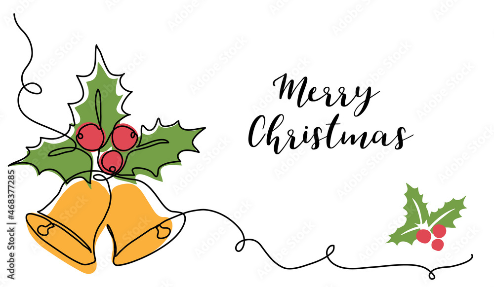 Christmas bells, handbell, jingle bells with holly berry illustration ...