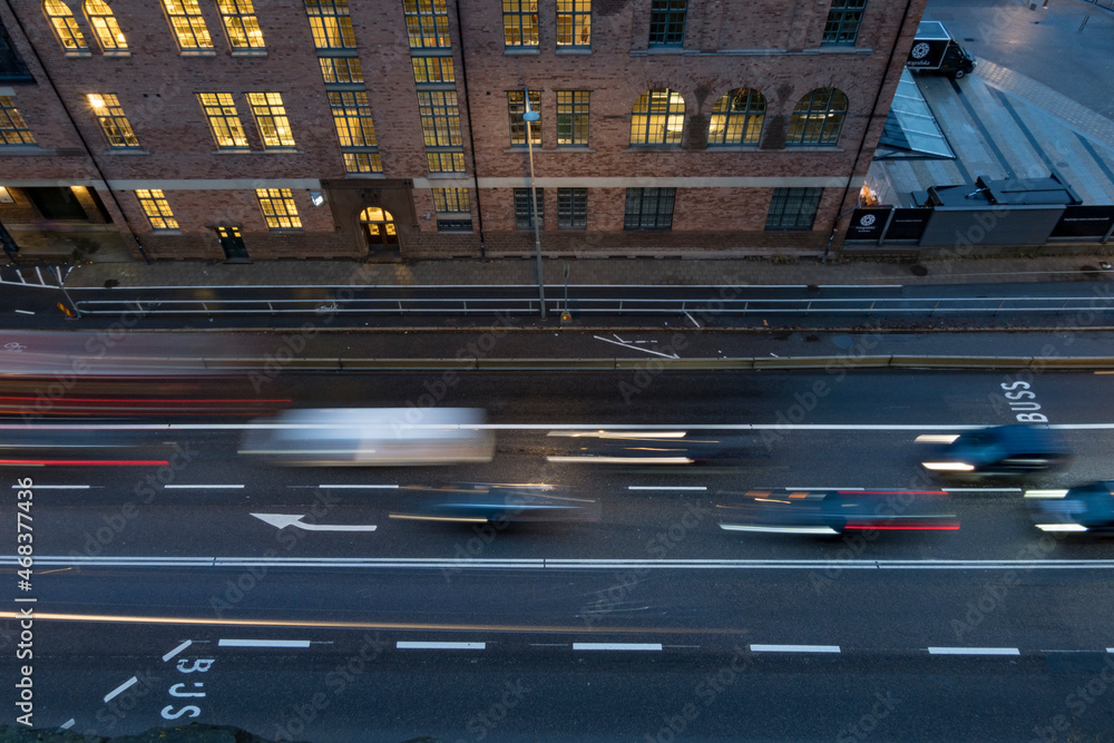 Stockholm, Sweden Commuter and bus traffic on the Stadsgardsleden on ...