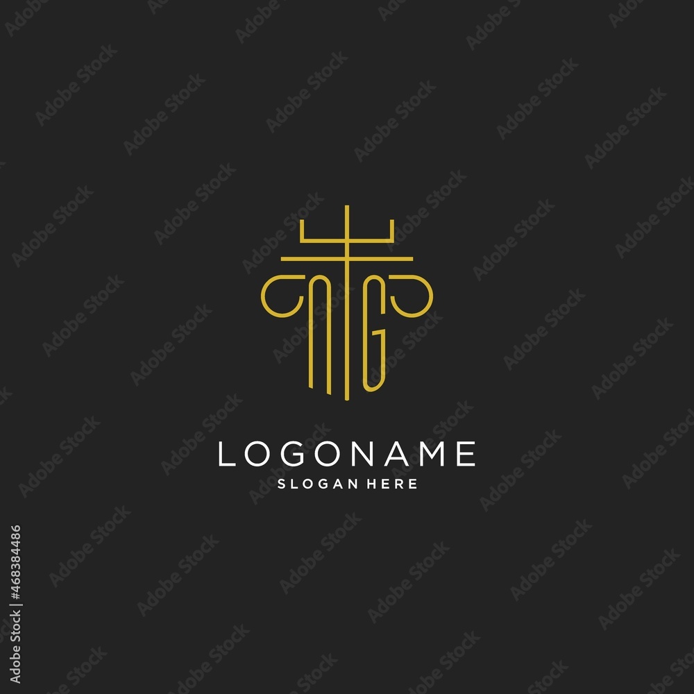 NG initial with monoline pillar logo style, luxury monogram logo design ...