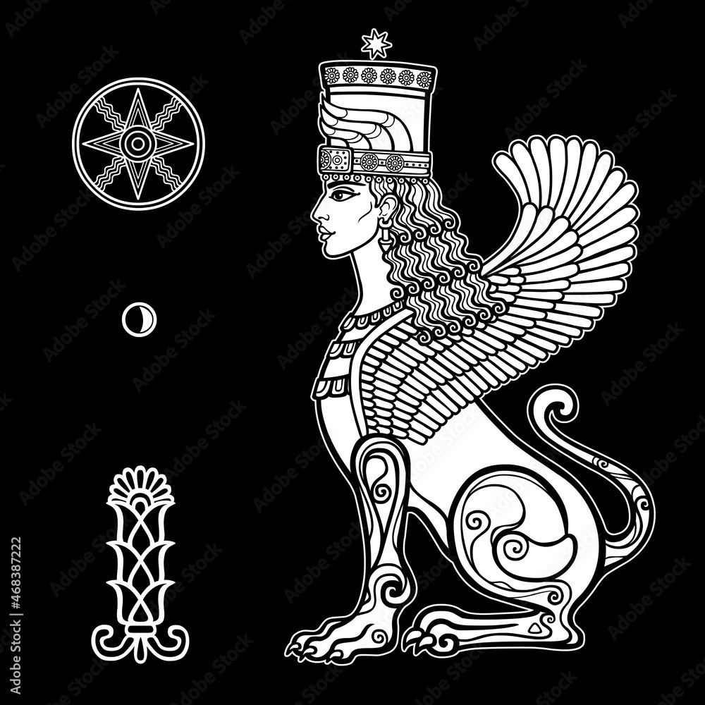 Photo & Art Print Animation drawing: sphinx woman with lion body and ...