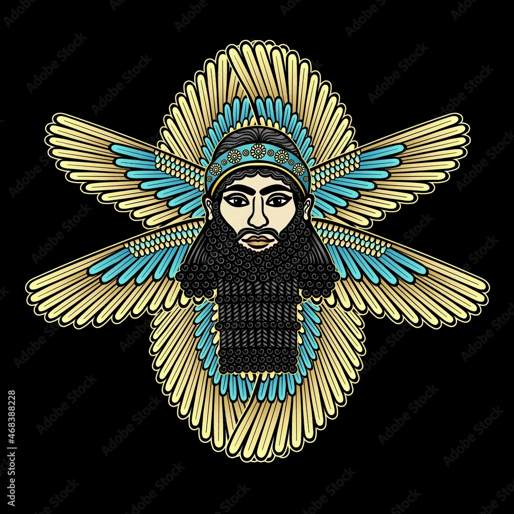 Cartoon color drawing: bearded man with eight wings, a character in ...