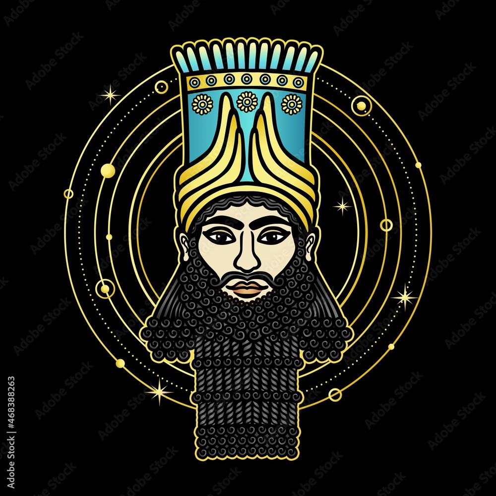 Cartoon color drawing: bearded man in a horned crown, a character in ...