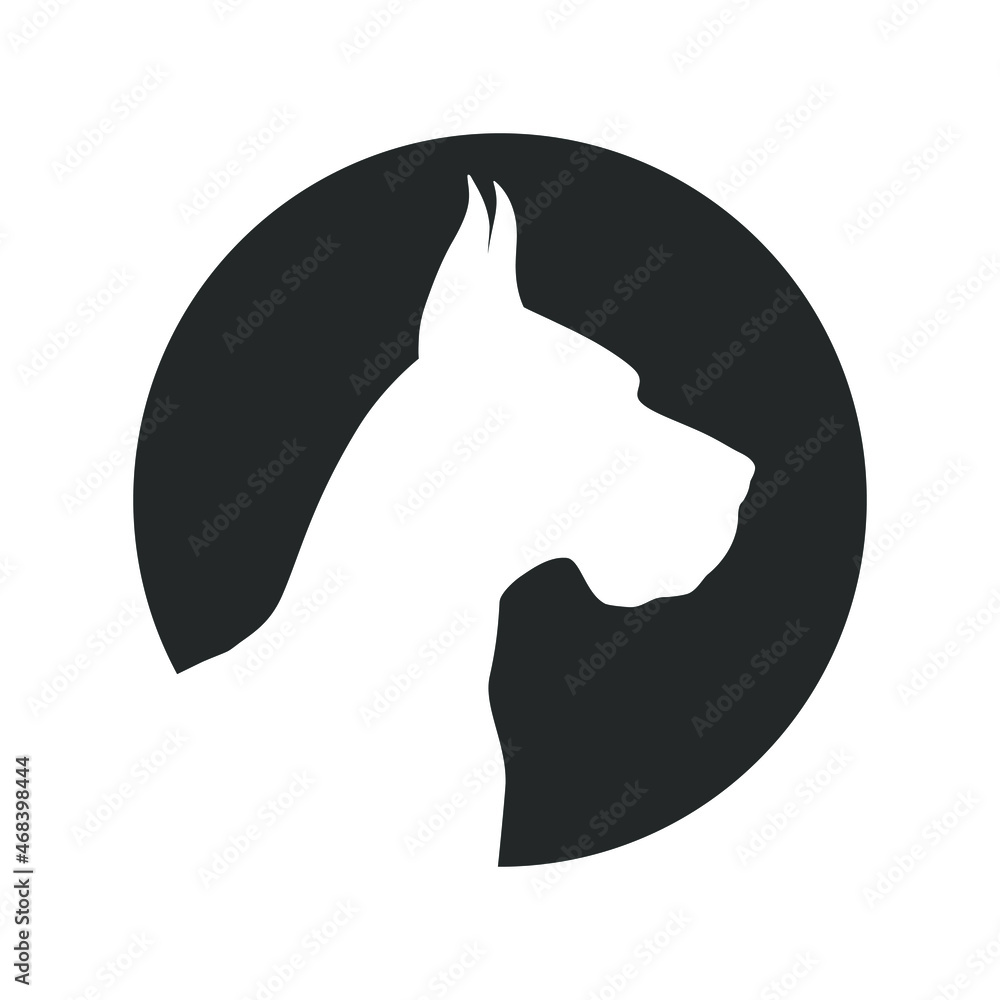 Dog graphic icon. Great Dane sign in the circle isolated on white ...