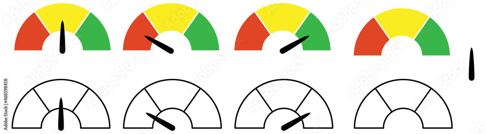 Meter Gauge Clipart Set - Outline, Red, Yellow and Green Stock Vector ...