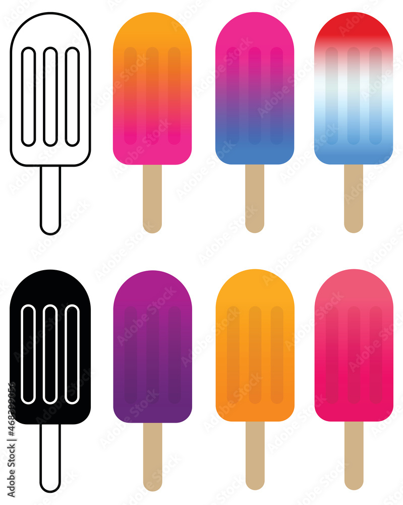 Frozen Ice Pop Lolly Clipart Set - Outline, Silhouette and Color Stock ...
