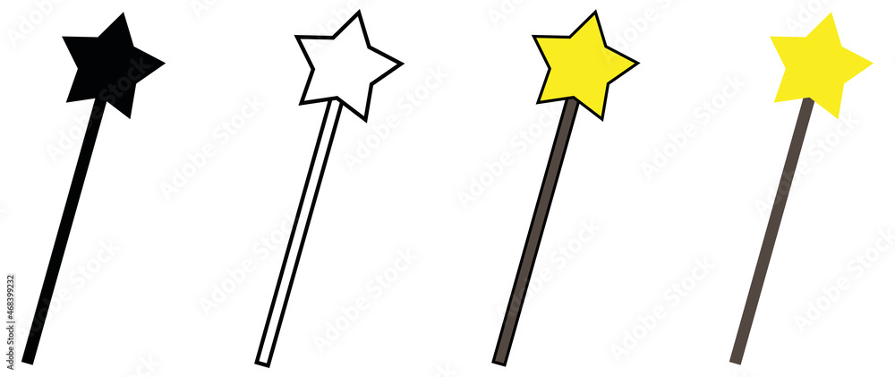 Magic Fairy Wand with Star Topper Clipart Set - Outline, Silhouette and ...