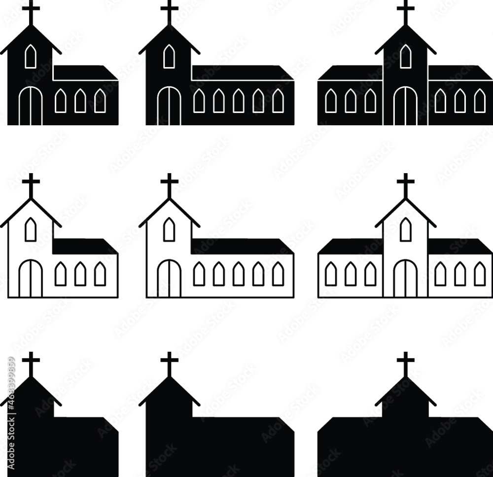 Simple Church / Monastery Clipart Set - Outline and Silhouette Stock ...