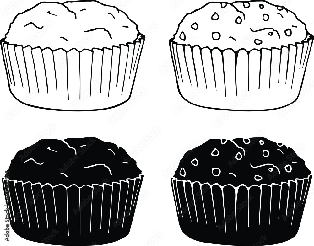 Realistic Muffin Clipart - Outline and Silhouette Stock Vector | Adobe ...