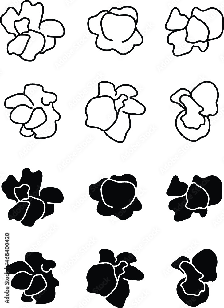 Popcorn Kernel Clipart Set - Outline and Silhouette Stock Vector ...