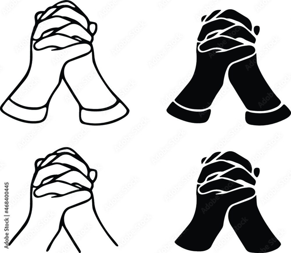 Prayer or Begging Hands Closed Clipart Set - Outline and Silhouette ...