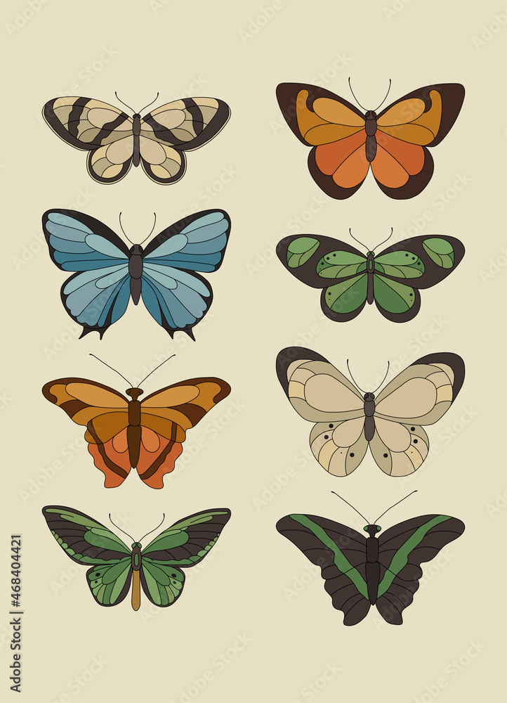 Poster with butterflies in modern, trendy colors, contemporary ...