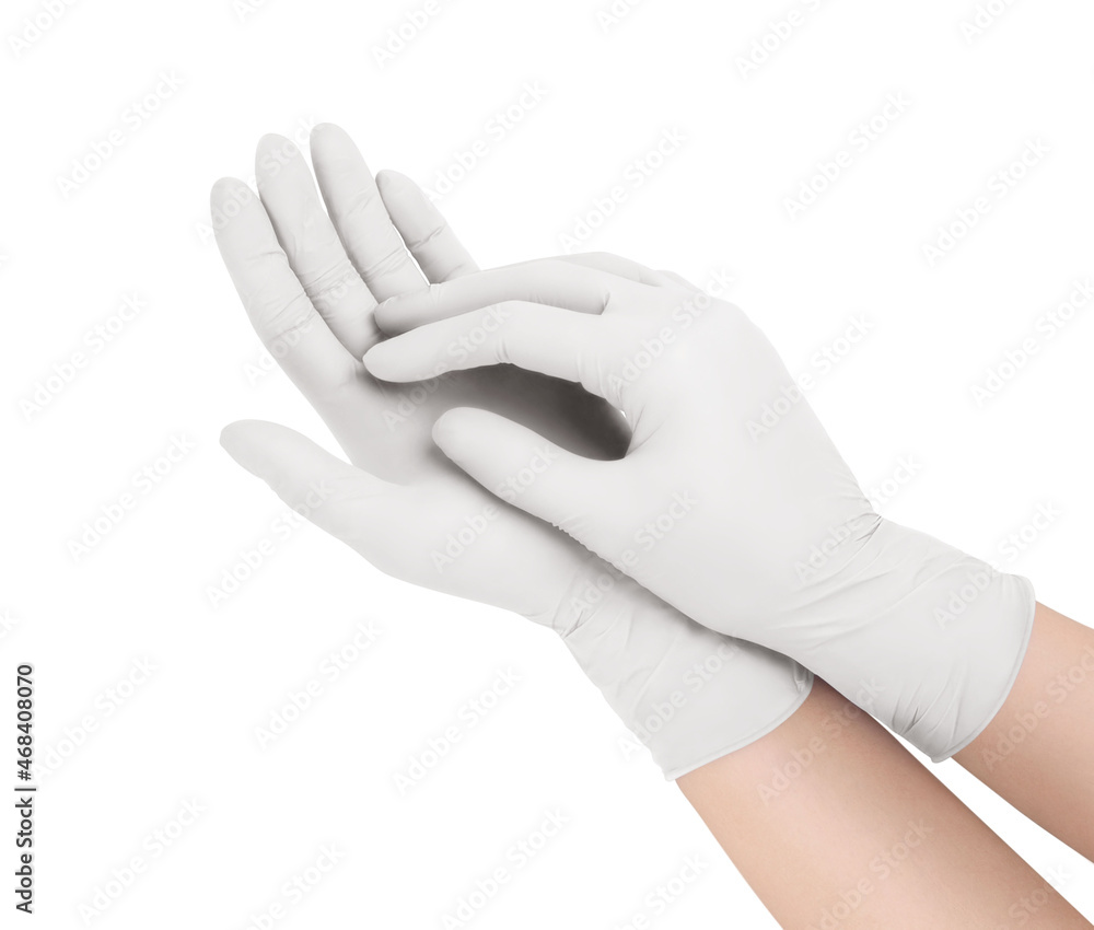 Medical gloves. Two white surgical gloves isolated on white background ...