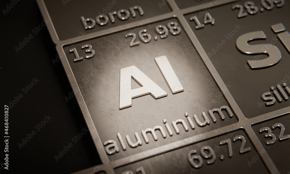 Highlight on chemical element Aluminium in periodic table of elements ...