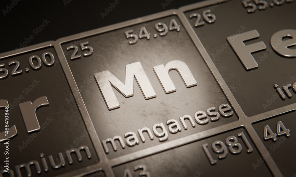 Highlight on chemical element Manganese in periodic table of elements ...