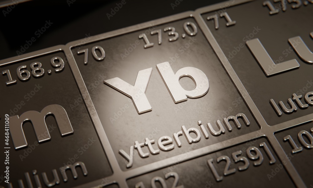 Highlight on chemical element Ytterbium in periodic table of elements ...