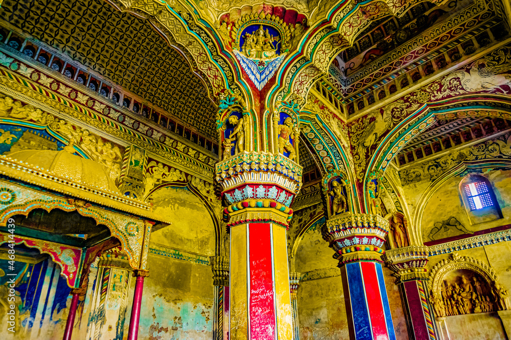 Thanjavur, Tamil Nadu, India - The high arches artworks and colorfully ...