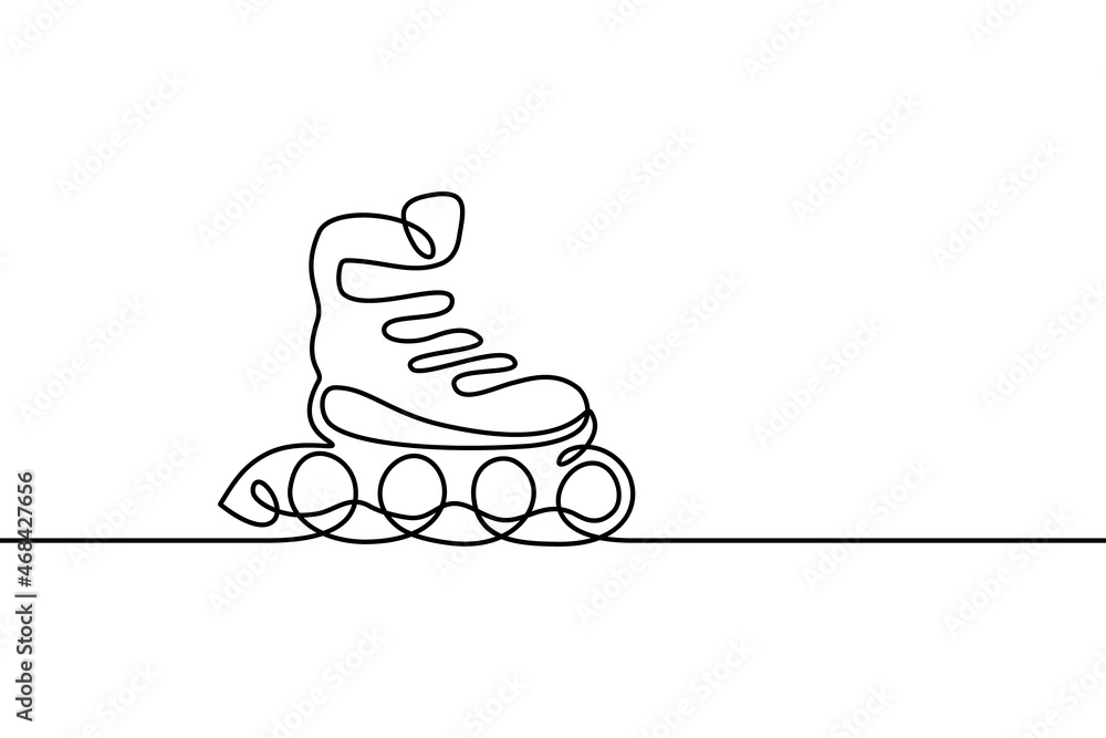Inline skate in continuous line art drawing style. Roller skating ...