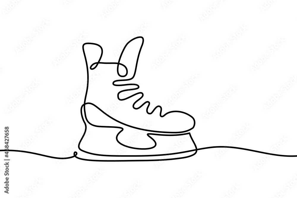 Ice skate in continuous line art drawing style. Minimalist black linear ...