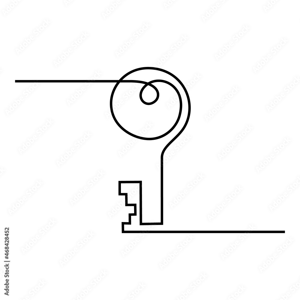 Key in continuous line art drawing style. Typical modern metal key ...