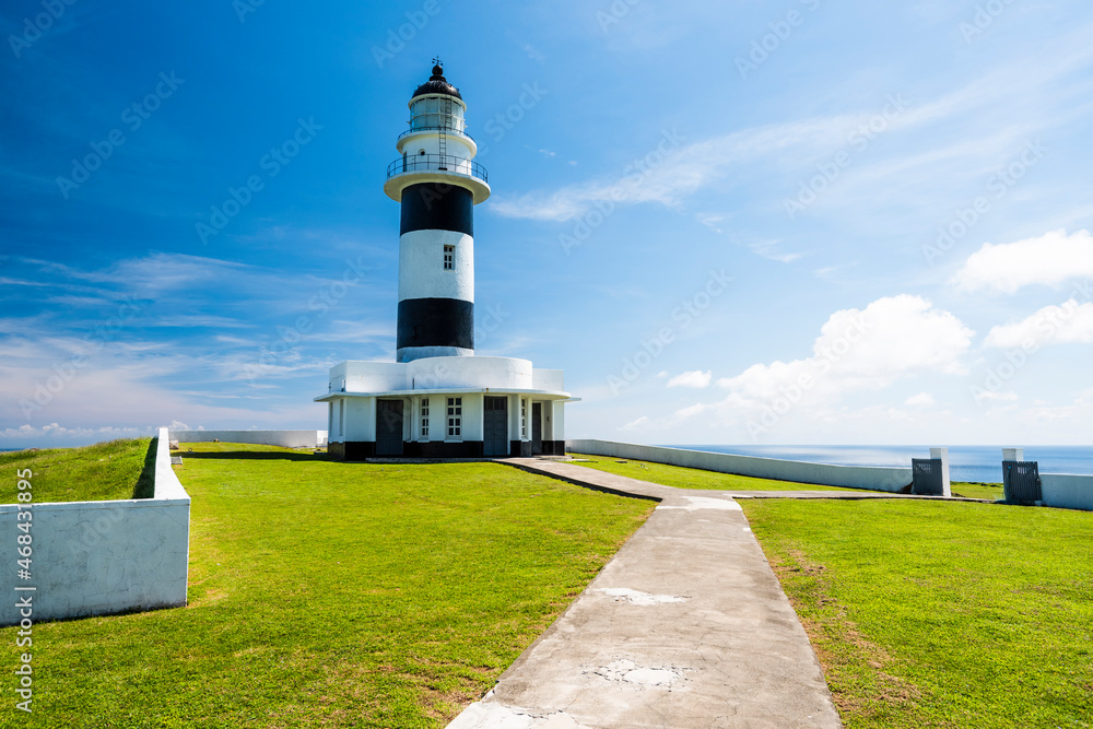 Building view of Dongjiyu Lighthouse in Penghu, Taiwan. This is the ...