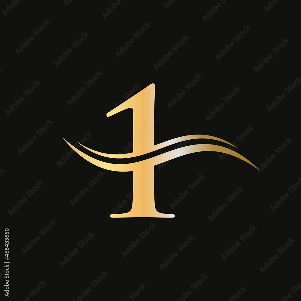 Letter 1 Logo Design with water wave concept. 1 letter logo design with ...