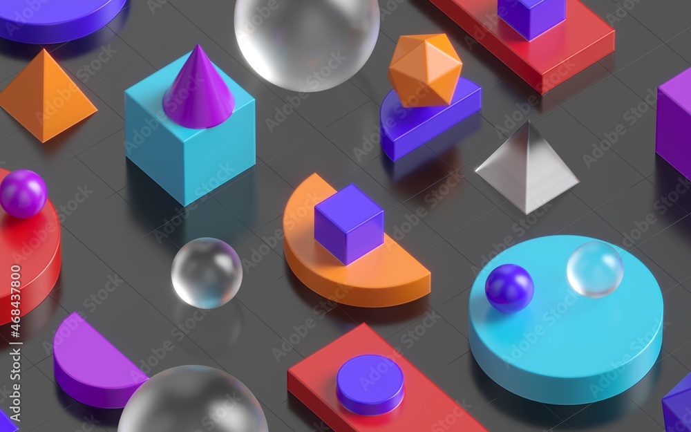 3d geometric shapes render with realistic lighting Stock Illustration ...