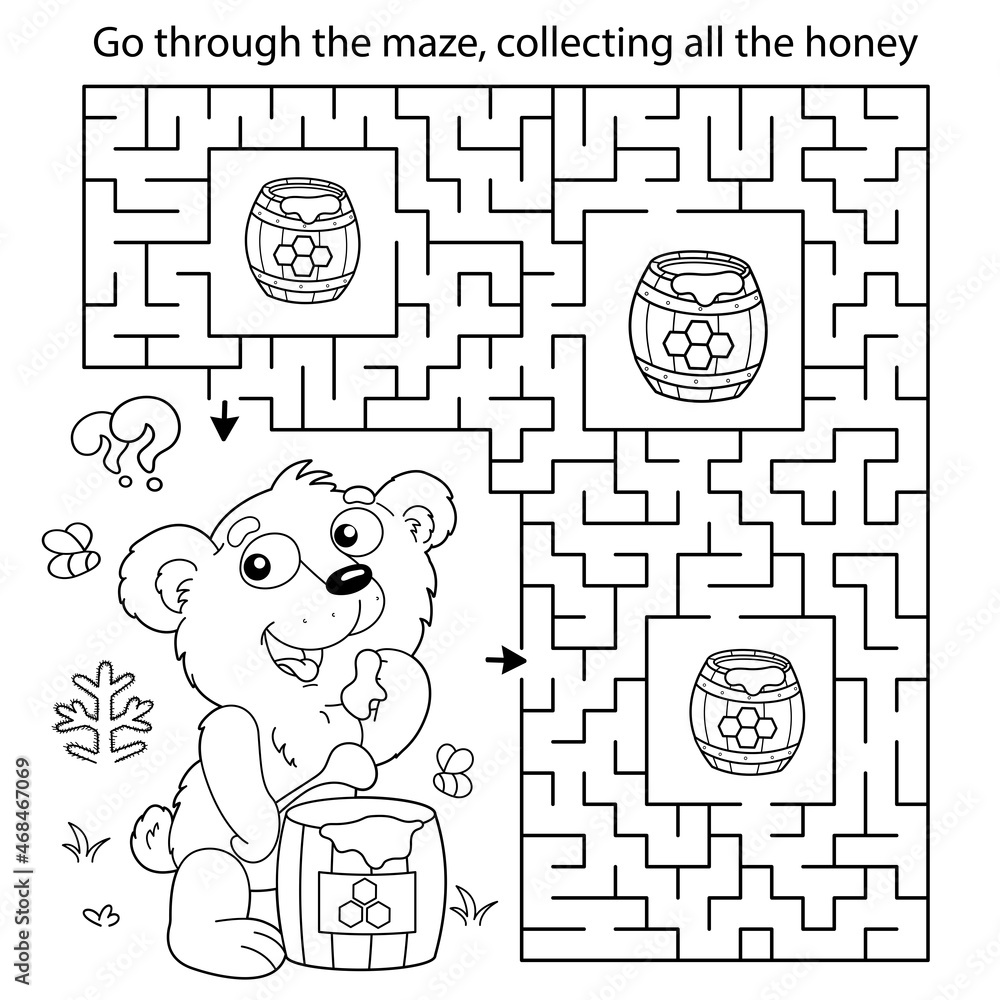 Maze or Labyrinth Game. Puzzle. Coloring Page Outline Of cartoon little ...