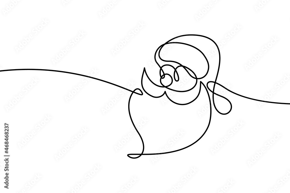 Santa face in continuous line art drawing style. Santa Claus head ...