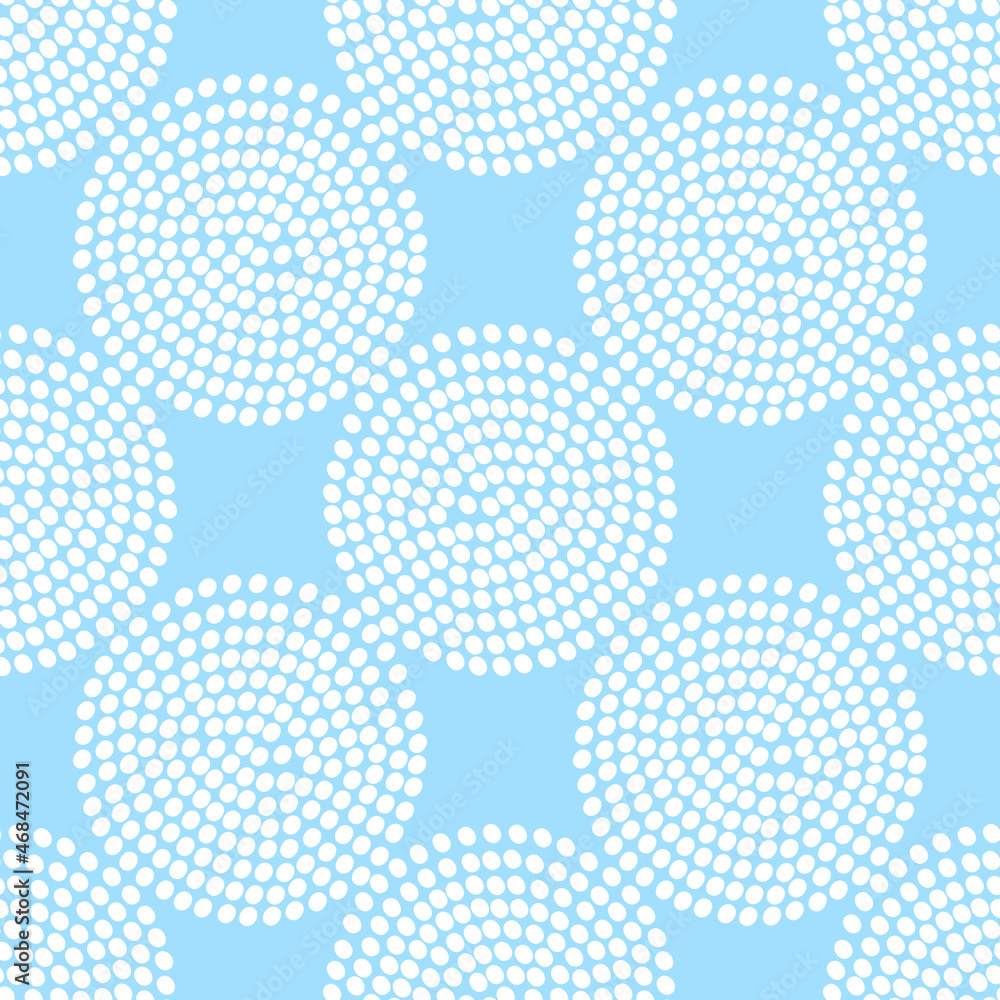 Seamless geometric pattern white small circles on a light blue ...