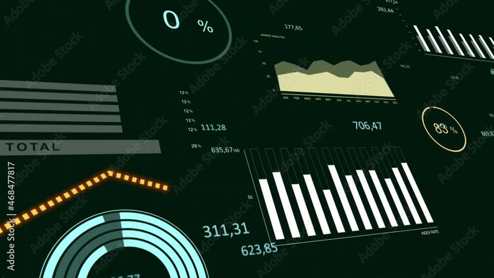 3d animation with progress chart bars and financial diagrams with ...