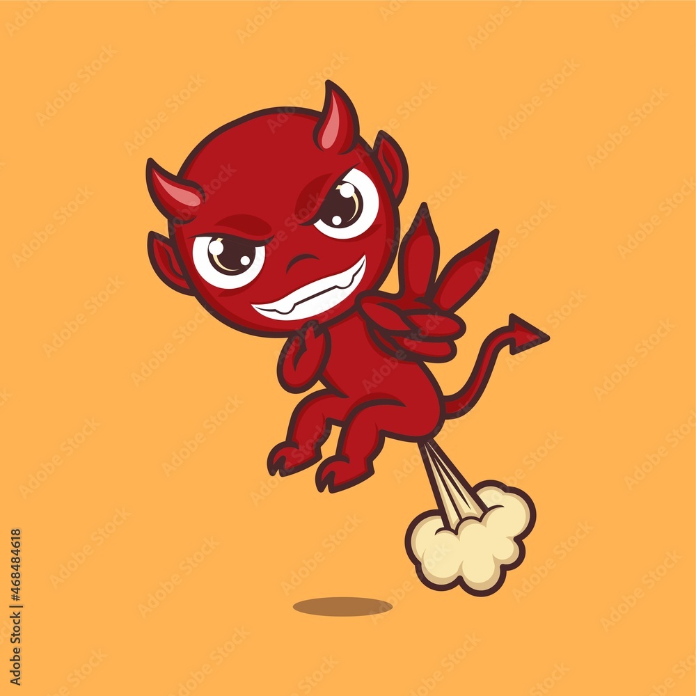 cute cartoon devil thrown by fart. vector illustration for mascot logo ...