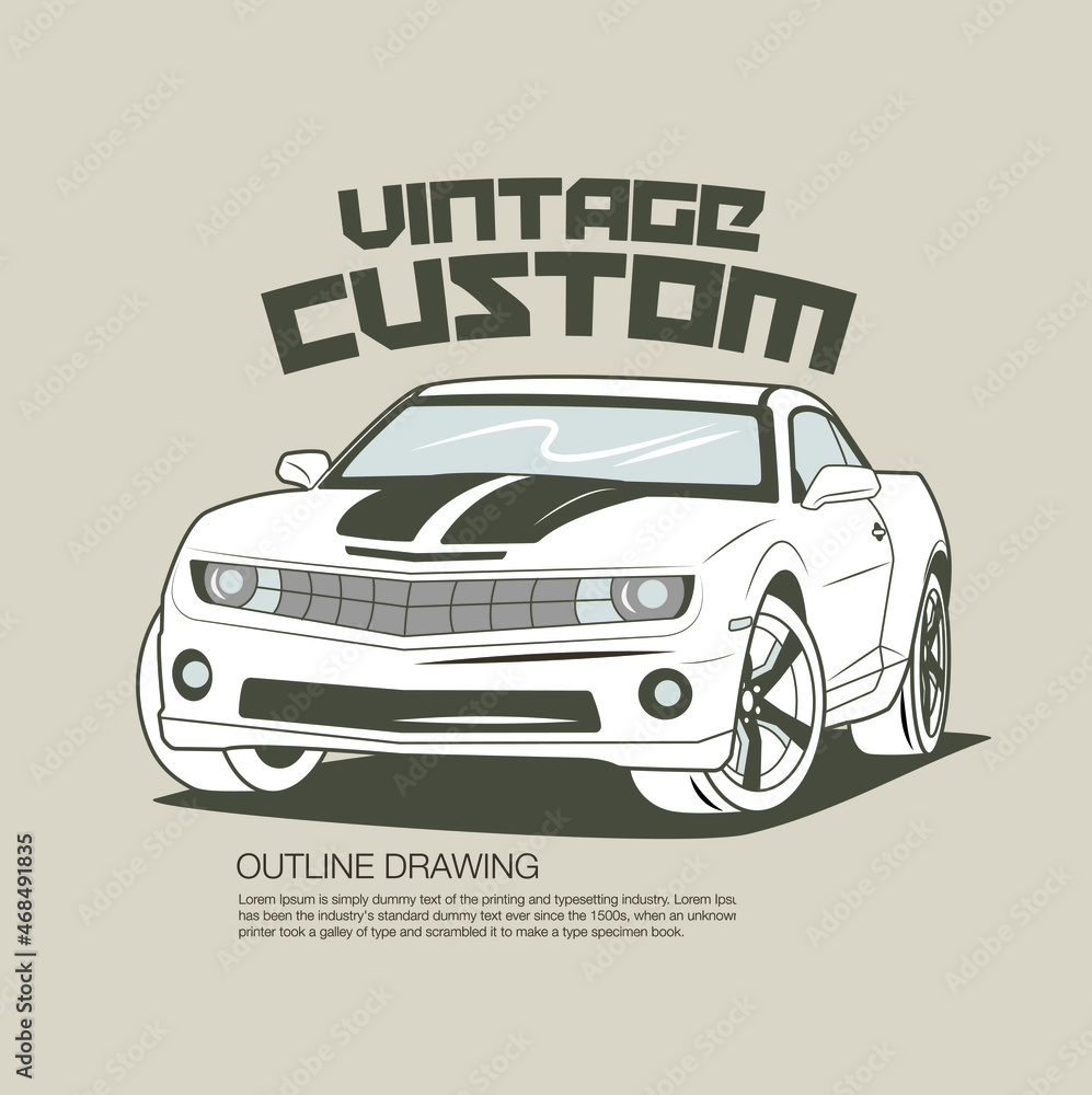 Retro modification car design.Isolated outline drawing vector ...