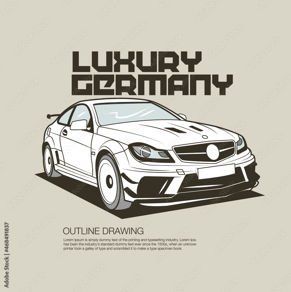 Luxury and prestigious modern car design.Isolated outline drawing ...